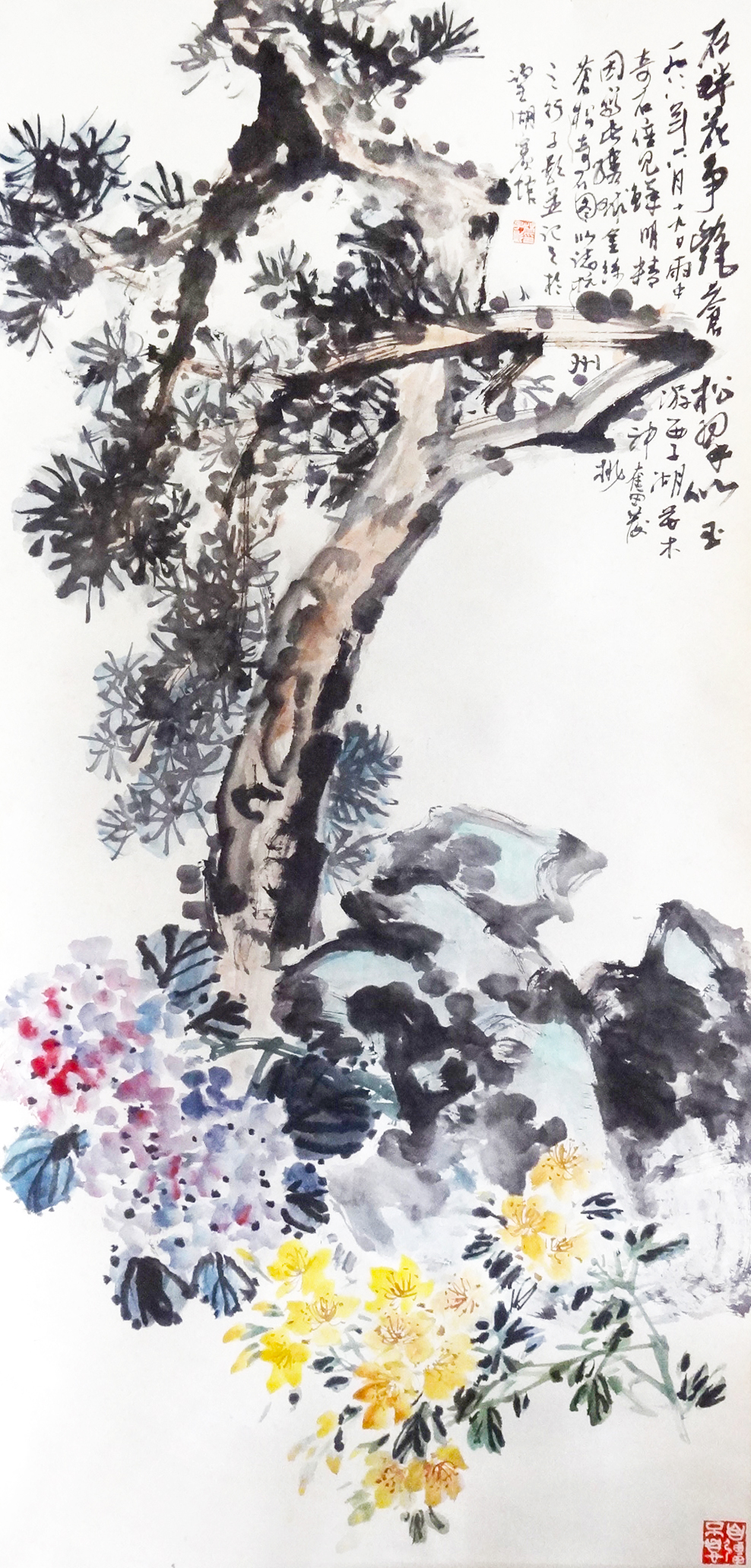 Pine, Rock & Flowers 石畔花争艳 - Asia Art Collective